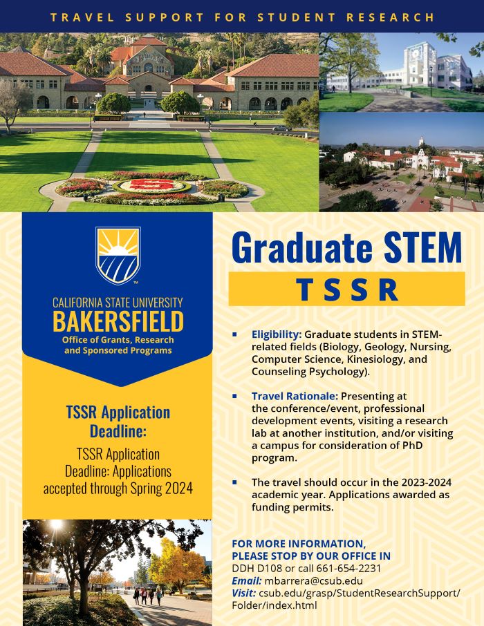 Travel Support for Student Research-TSSR | California State University, Bakersfield
